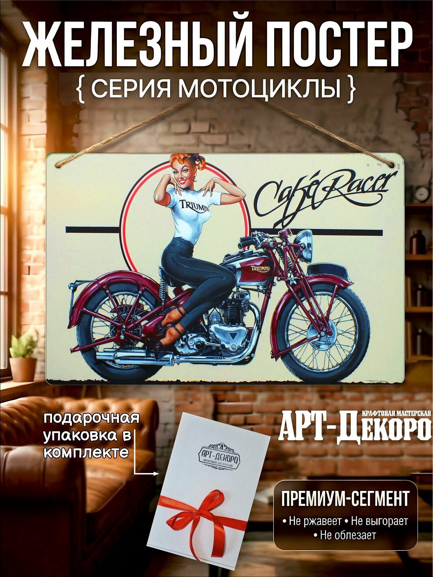 Железный постер Мотоциклы, 20 на 30 см. подарочная упаковка в комплекте