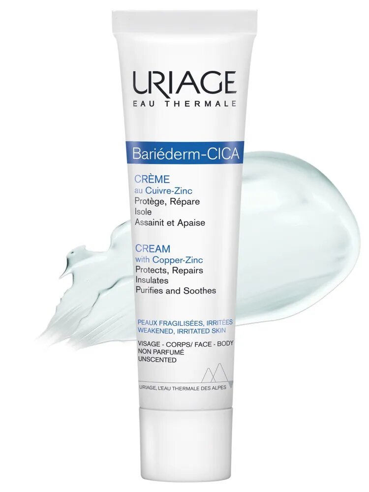 Урьяж Цика-крем для лица и тела восстанавливающий Uriage Bariederm Cica-Creme Reparatrice au Cu-Zn против раздражений, с медью и цинком, 40 мл