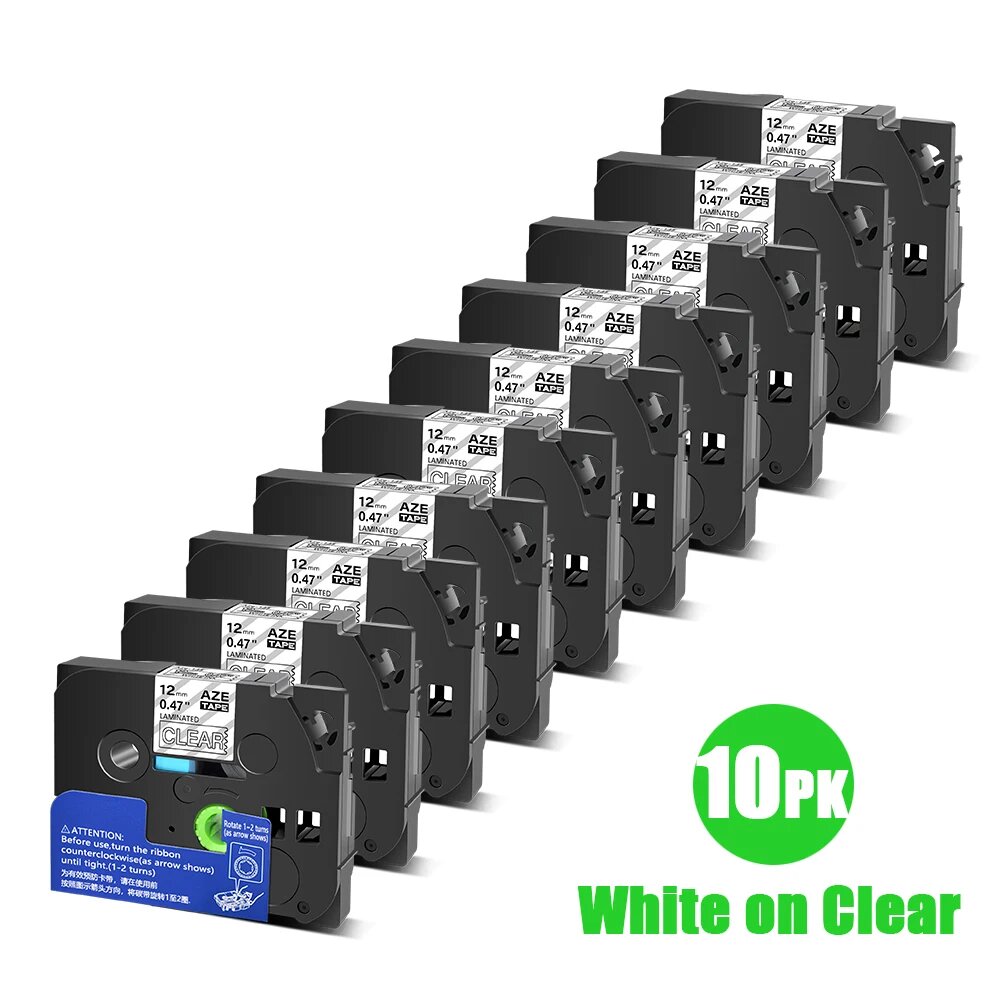 Лента для этикеток GREENCYCLE 6/9/12/18/24 мм White on Clear-10PK, 24 мм