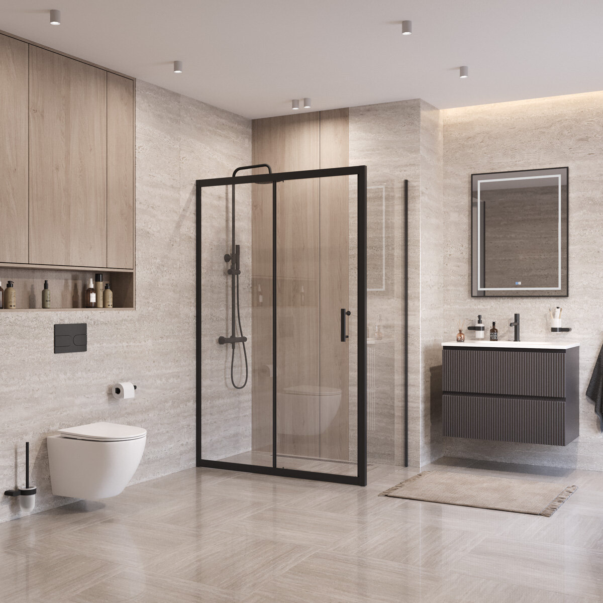 Душевой уголок Belbagno Uno 120х70 UNO-195-AH-1-120/70-C-NERO черный