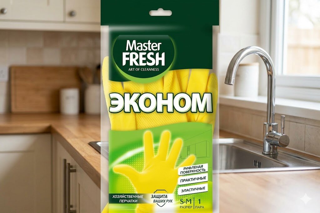 Хозяйственные перчатки Master Fresh Эконом, латекс, желтые, S/M,