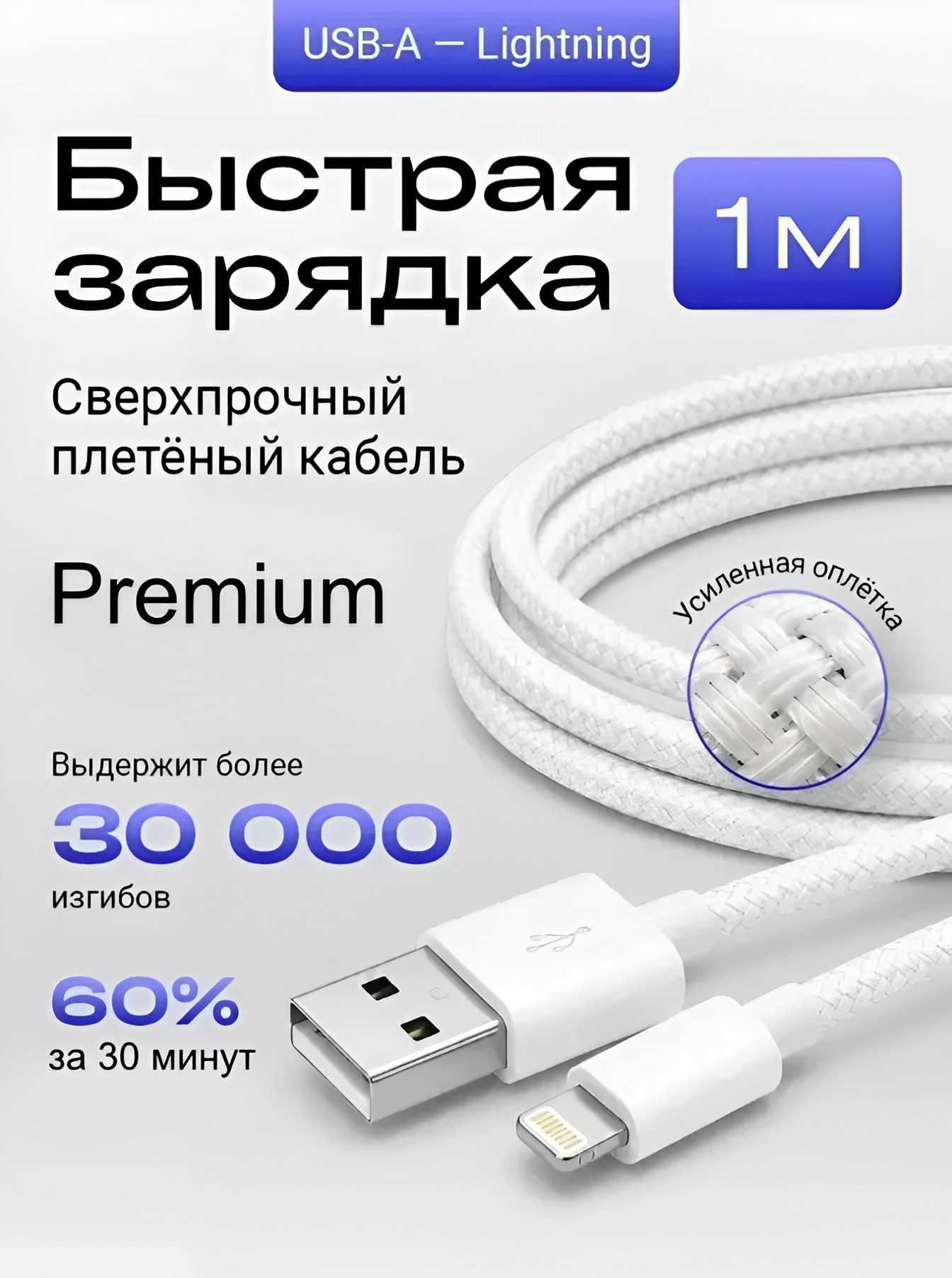 Кабель для айфона, usb lightning 1 метр в тканевой оплетке / провод для айфона / быстрая зарядка