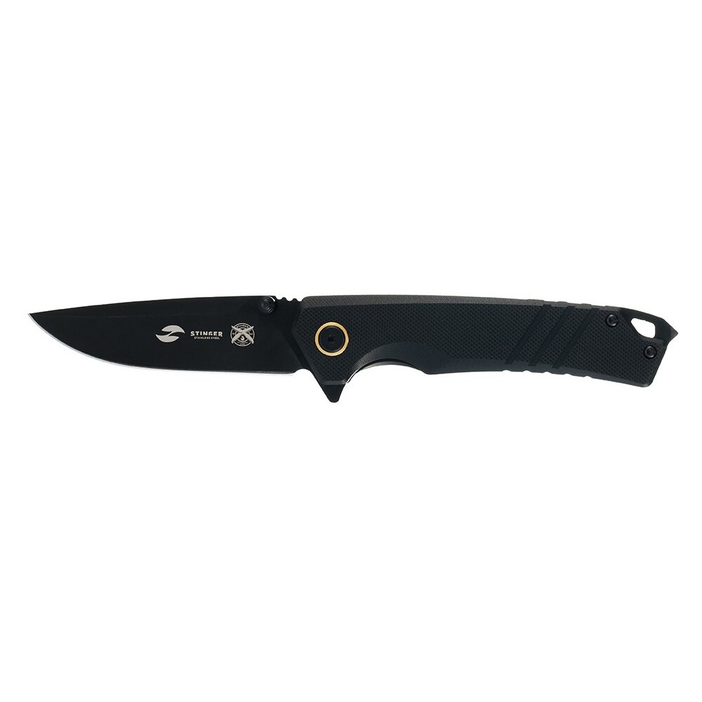 Stinger FK-KL268S-BLK Нож складной stinger, 115 мм (черный), сталь d2, материал рукояти: стеклотекстолит g10 (черный), в картонной коробке