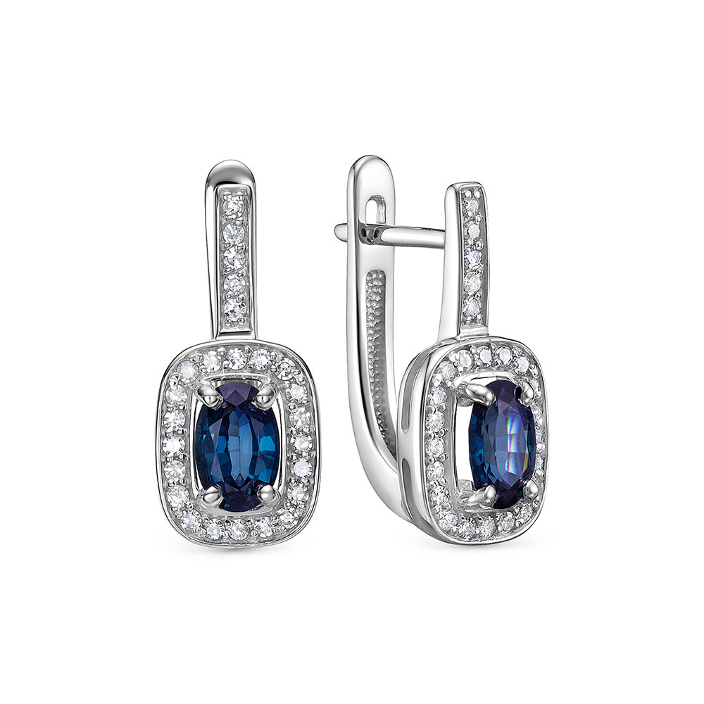 Серьги Vesna, белое золото, 585 проба, сапфир