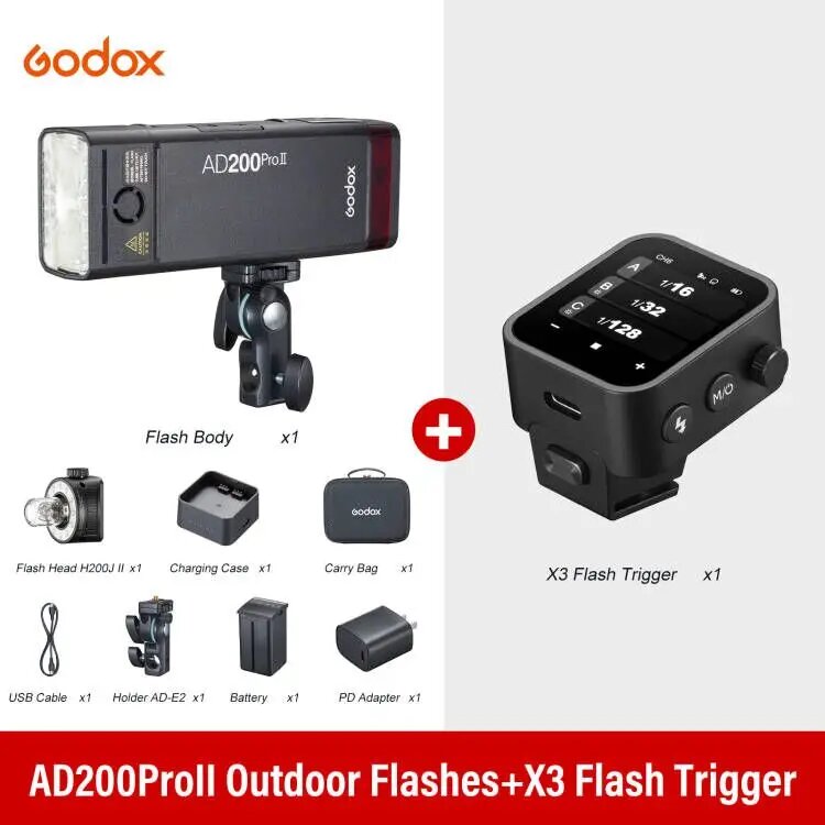 Фонарь Godox AD200ProII TTL 2.4G беспроводной карманный для камеры, совместимый с Nikon, Canon, Sony, Fuji, Olympus