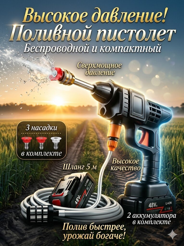 Насос аккумуляторный для полива из бочки, 48V