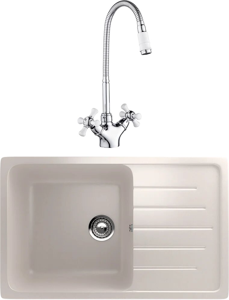 Комплект Мойка кухонная Ulgran U-400 -331 белая / Смеситель РМС SL92W SL92W-279F хром, белый
