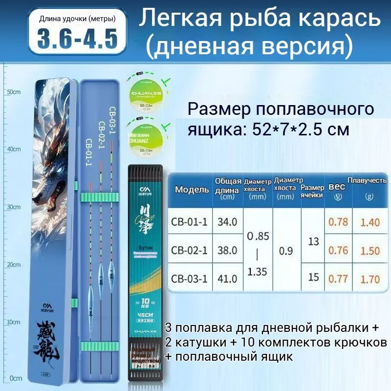 Комплект поплавков для рыбалки. 3г. Высокочувствительный светящийся поплавок. Премиальный футляр. — фото 1