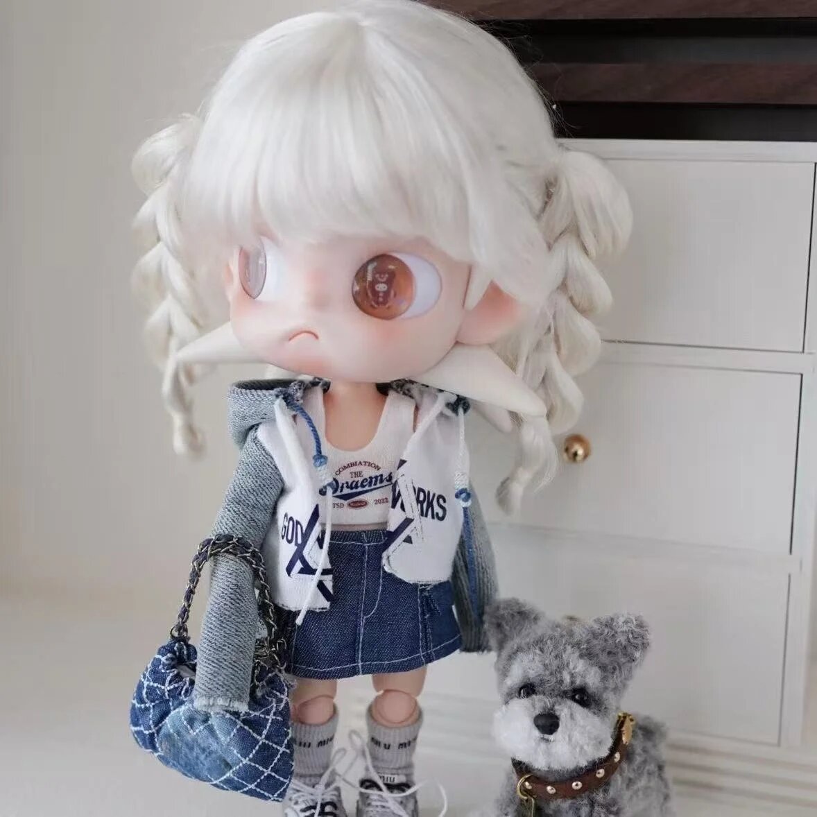 Парик для куклы BJD Zsiga 1/8 Серый, Style 1