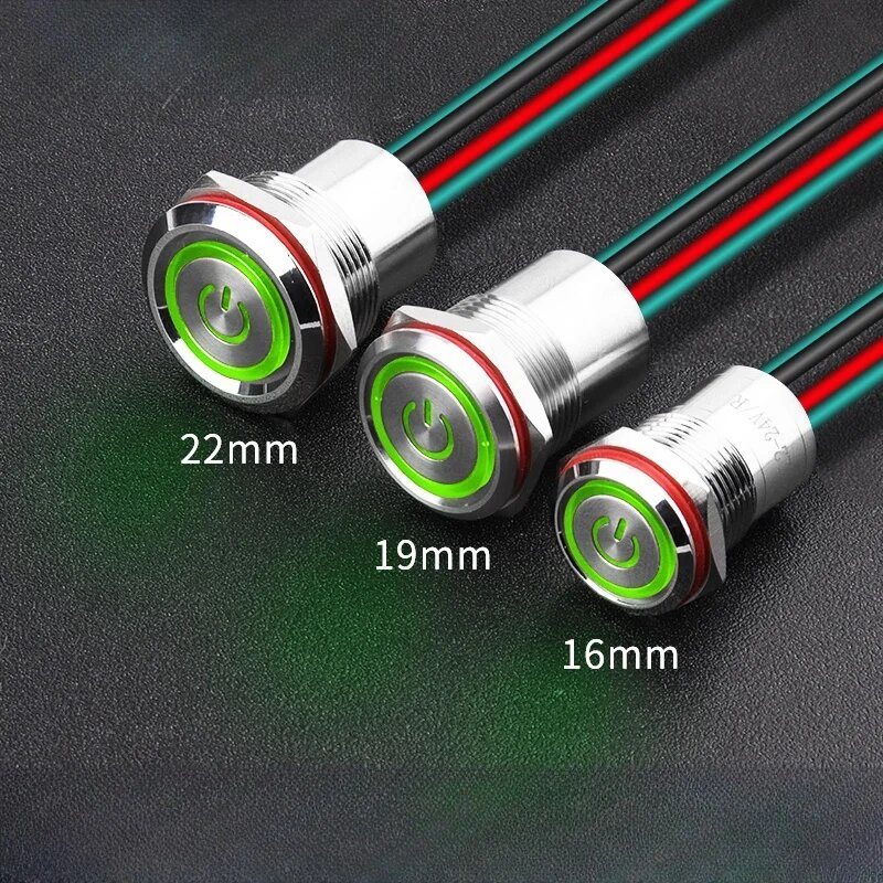 Металлический переключатель LYUNN 19mm, 12-24V, блокировка, зеленый