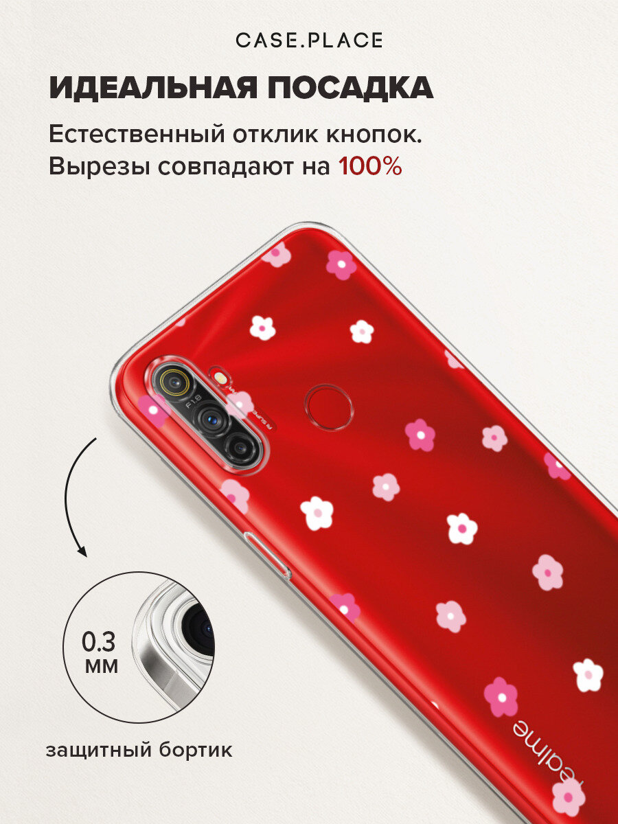 Чехол на Realme C3 / Реалми C3 с принтом "Весенние цветочки рисунок", прозрачный — фото 1