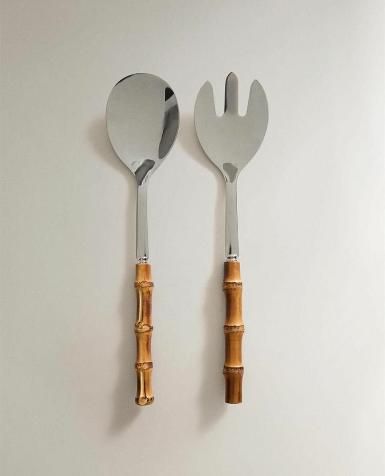 Набор приборов для салата ZARA HOME 6240/320/700 - с ручками из бамбука, 28 х 11 х 3.2 см, цвет коричневый