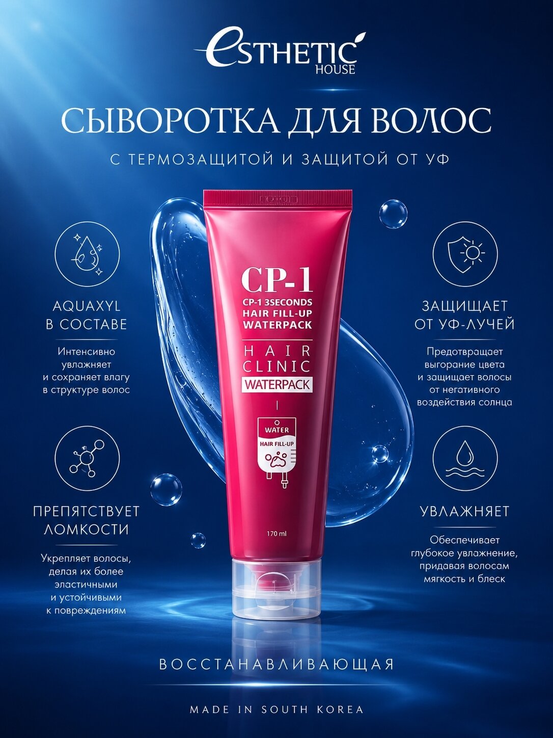 ESTHETIC HOUSE Сыворотка для волос восстановление CP-1 3seconds Hair Fill-up Waterpack, 120 мл