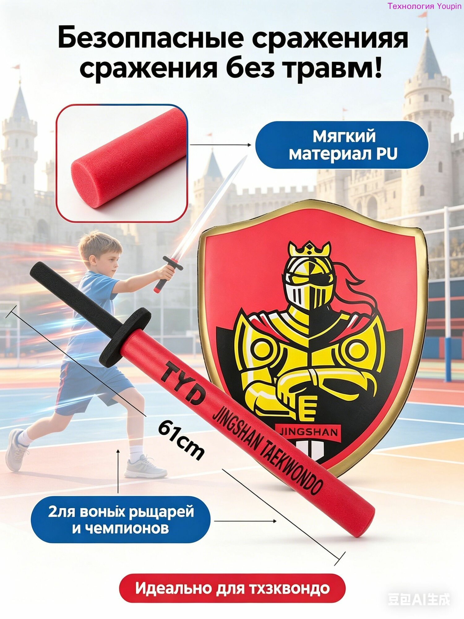 Игровой набор Меч и Щит рыцаря, мягкое тренировочное снаряжение для тхэквондо и спарринга, безопасное игрушечное оружие из пены для детей, подарок мальчику.