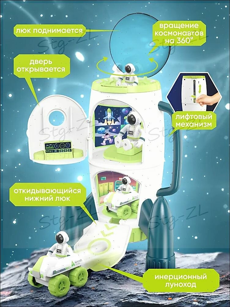 Космический корабль игровой набор 2в1, ракета, луноход и космонавт