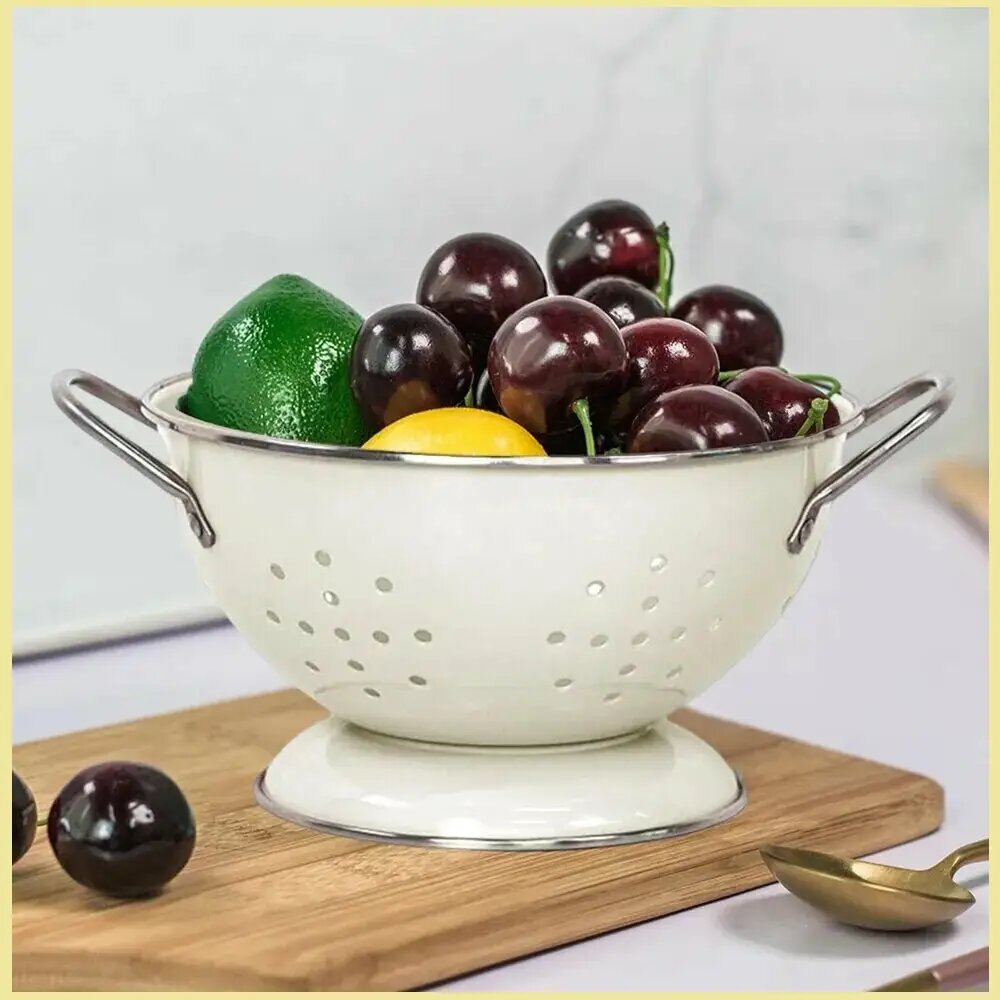 Ситец для овощей белый с дырками и подставкой, 2 ручки, для кухни, 沥水器