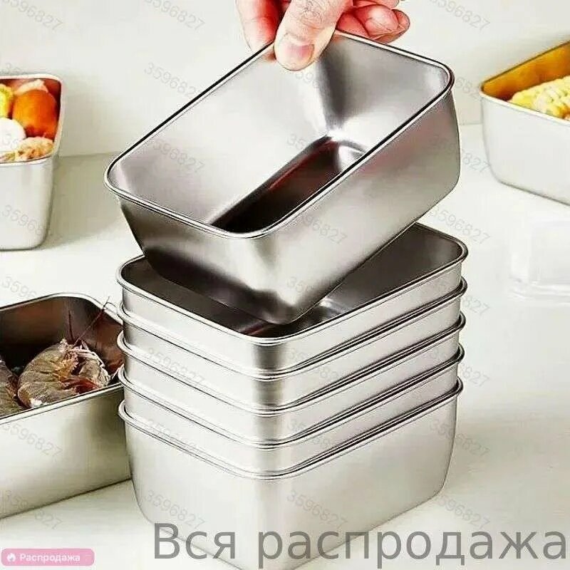Прямоугольные контейнеры из нержавейки для холодильника, 600 мл, 6 шт (Цвет товара: stainless steel; Объем: 600 мл; Длина: 13.5 см; Ширина: 10.5 см)