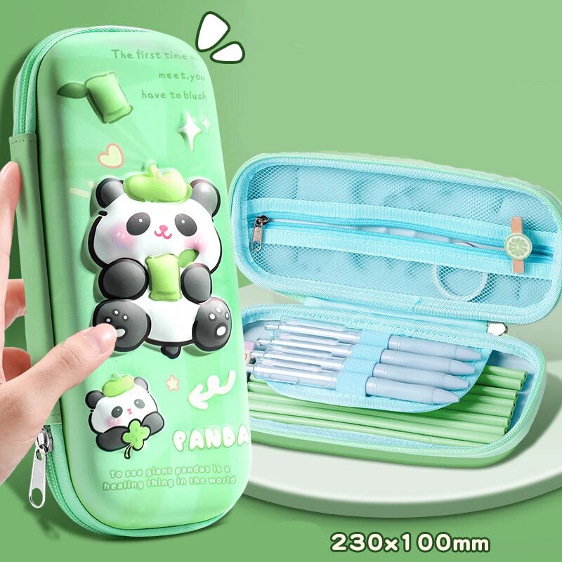 3D пенал для школьников, зеленый, Panda-Green