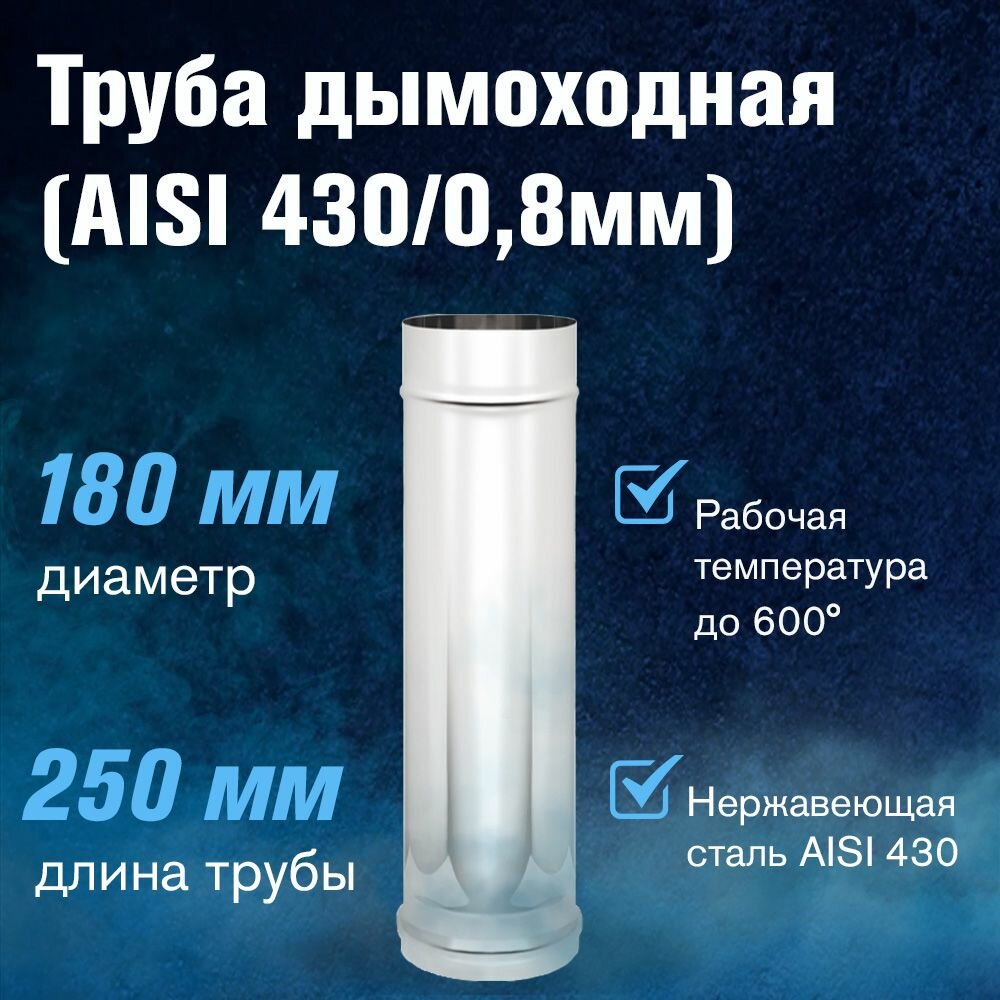 Труба для дымохода нержавейка ( 430/0,8мм) диаметр-180, длина-0,25м