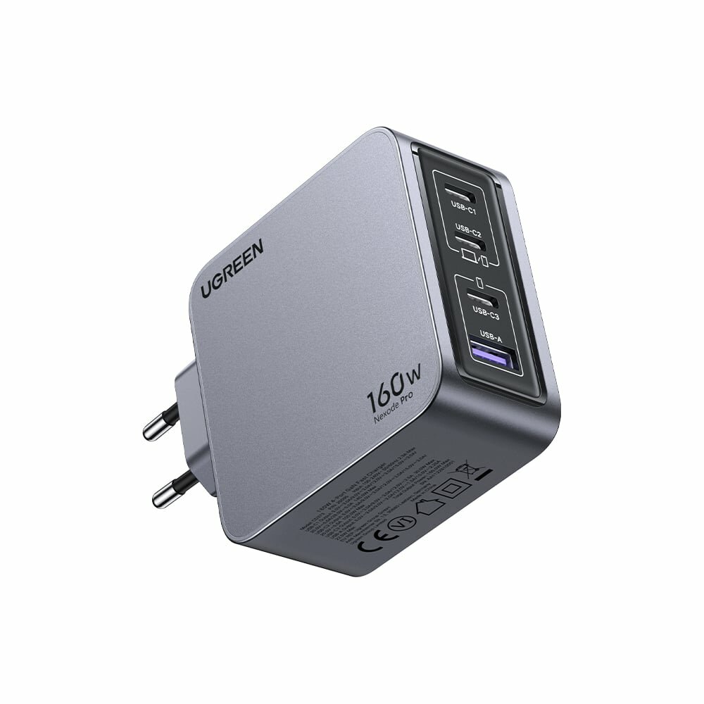 Зарядное устройство Ugreen X763 (25877) Nexode Pro 160W USB-A+3*USB-C GaN Tech Fast Charger EU с кабелем 1M 100W. Цвет: серый 25877_
