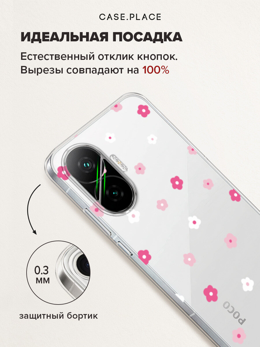 Чехол на Poco F7 / Поко F7 с принтом "Весенние цветочки рисунок", прозрачный — фото 1