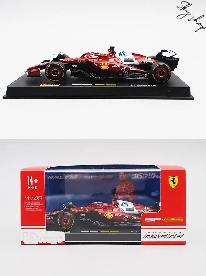 Машинка Bburago 1:43 формула 1 2025 Scuderia Ferrari HP SF-25 #16 Charles Leclerc модельки машин металлические