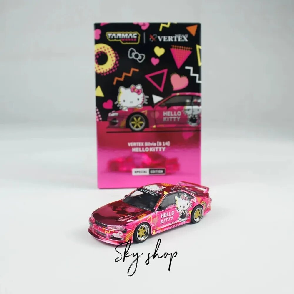 Машинка Tarmac works 1:64 Nissan VERTEX Silvia S14 Hello Kitty Pink Chrome