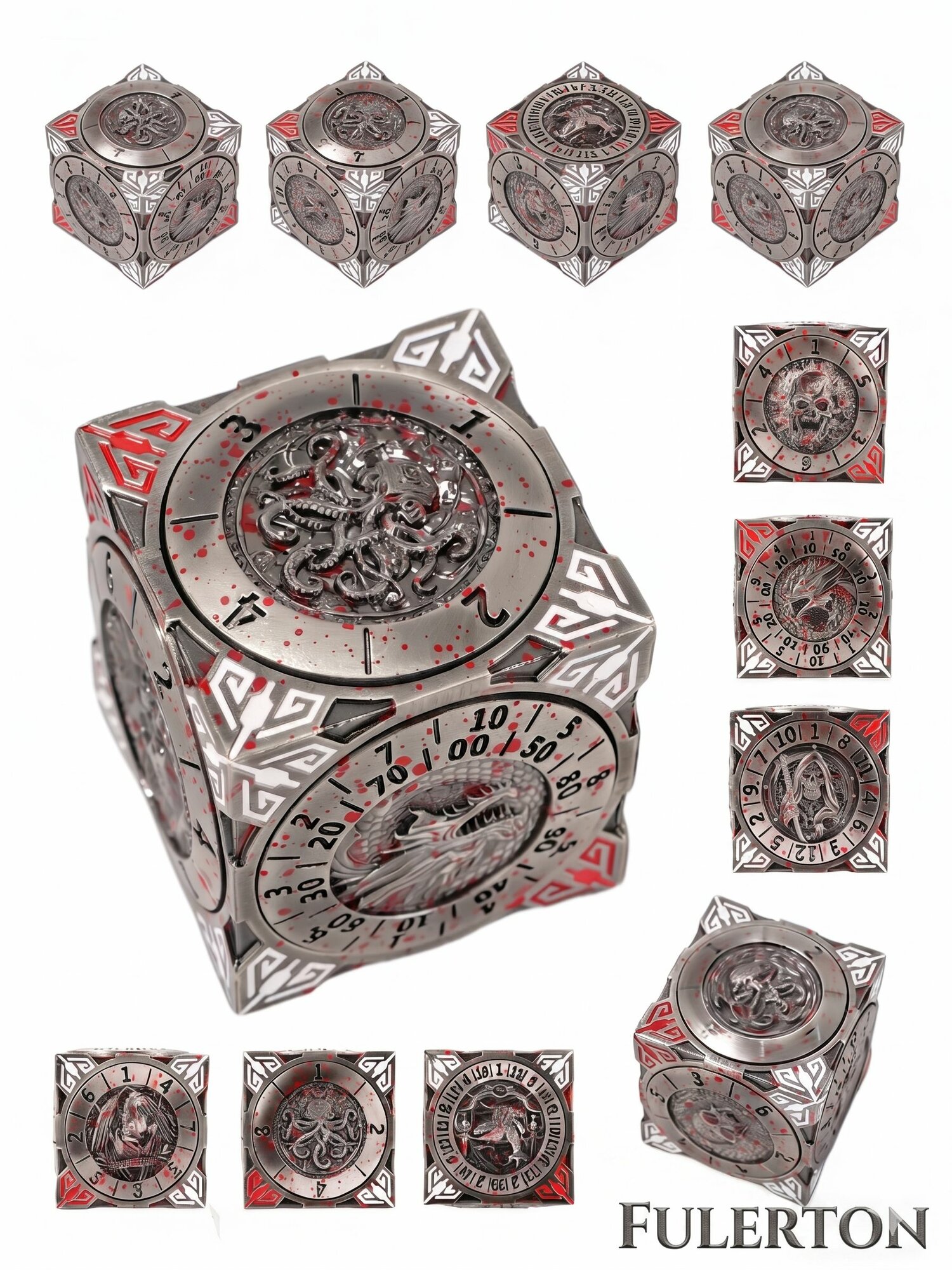 2026 Новые DND Spinner Dice, металлические кубики 7-в-1 с трехмерным облегчением для подземелий и подарков Dragons, многогранных ролевых игровых костей, аксессуаров RPG Fantasy D & D для DM & Player.