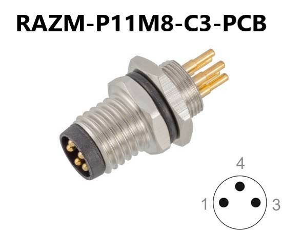 RAZM-P11M8-C3-PCB разъём приборный М8 3 pin / вилка (папа)