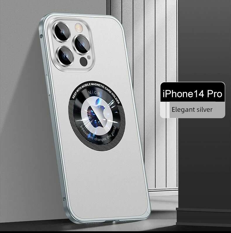 Чехол для iPhone 14 Pro из металла с эластичным краем, ультратонкий, ударопрочный, серебристый финиш и алюминиевое