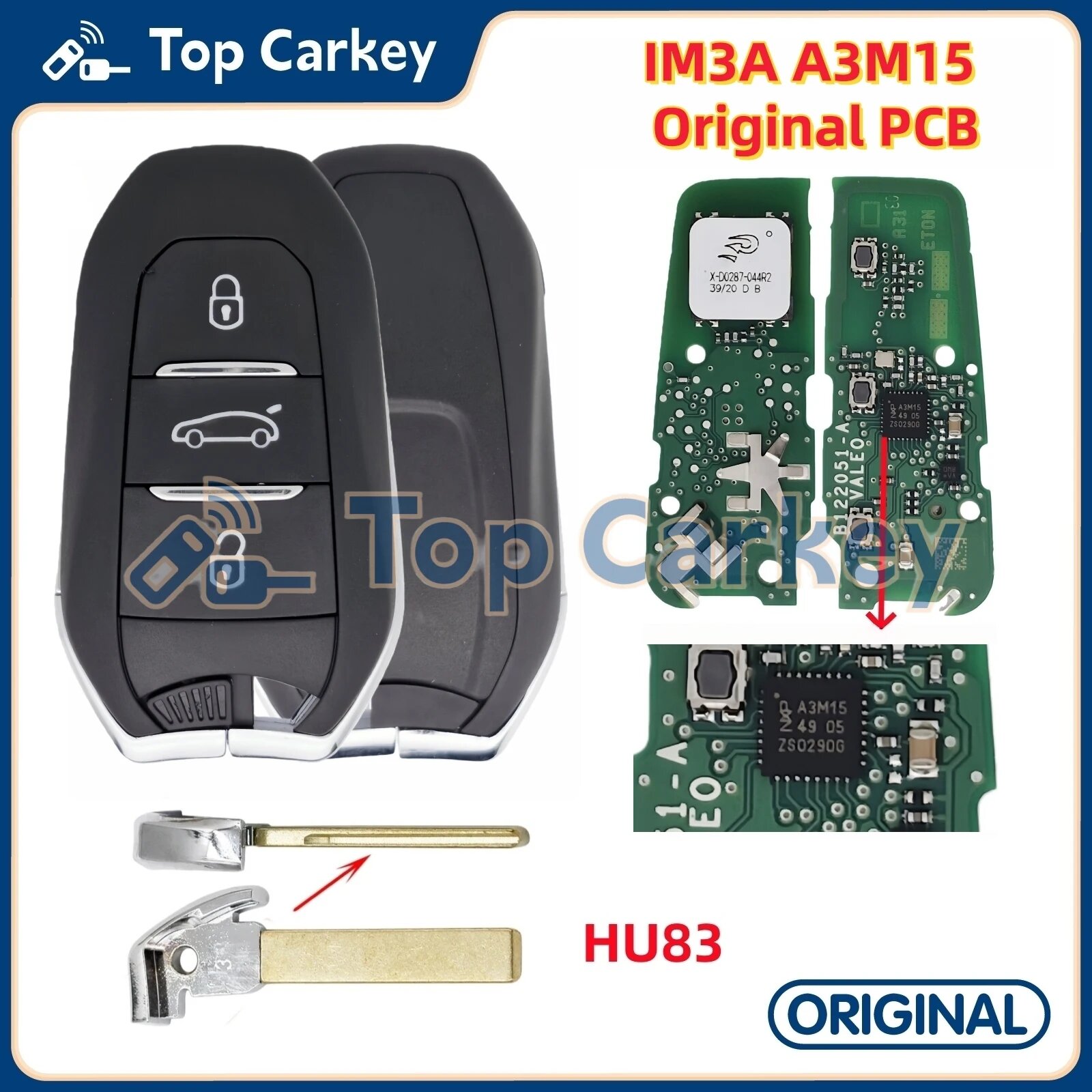 TopCarkey IM3A оригинальный смарт-ключ для печатной платы A3M15 ID4A чип 433 Trunk HU83, For Citroen