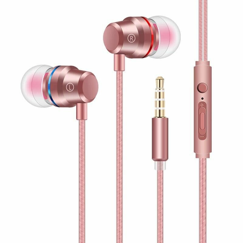 ACZ A2 наушники с басом и регулятором, 3.5 мм, совместимость с iPhone, Samsung, Xiaomi, OPPO - Розовый