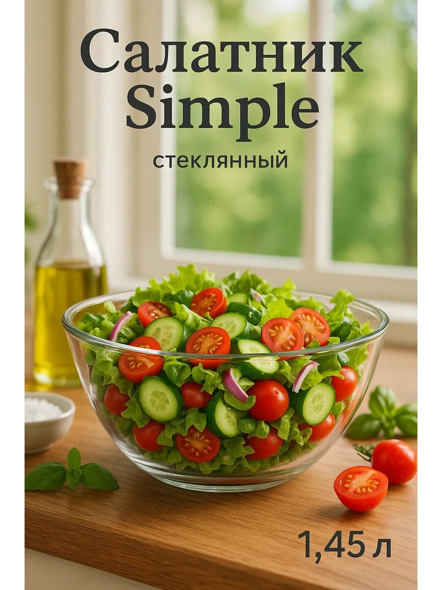 Салатник Доляна Simple, цвет: прозрачный, размер 19 х 9.5 см, 1.6 л