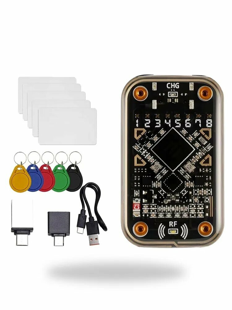 Chameleon Ultra: эмулятор RFID-карт и считыватель, 125 кГц/13,56 МГц, 16 слотов, черный/прозрачный