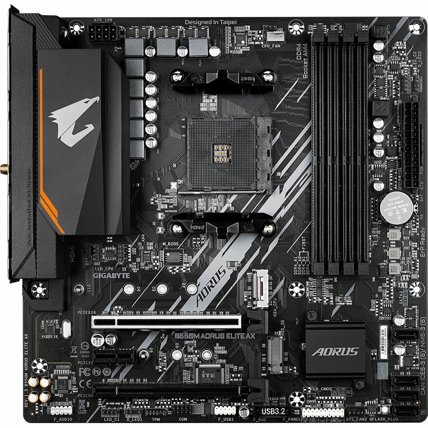 Материнская плата Gigabyte B550M AORUS ELITE AX, Socket AM4, AMD B550, 4xDDR4, 4xSATA, 2xM.2, 1xPCI-E 4.0 x16, 1xPCI-E 3.0 x4, 1xPCI-E x1, 1xDVI-D