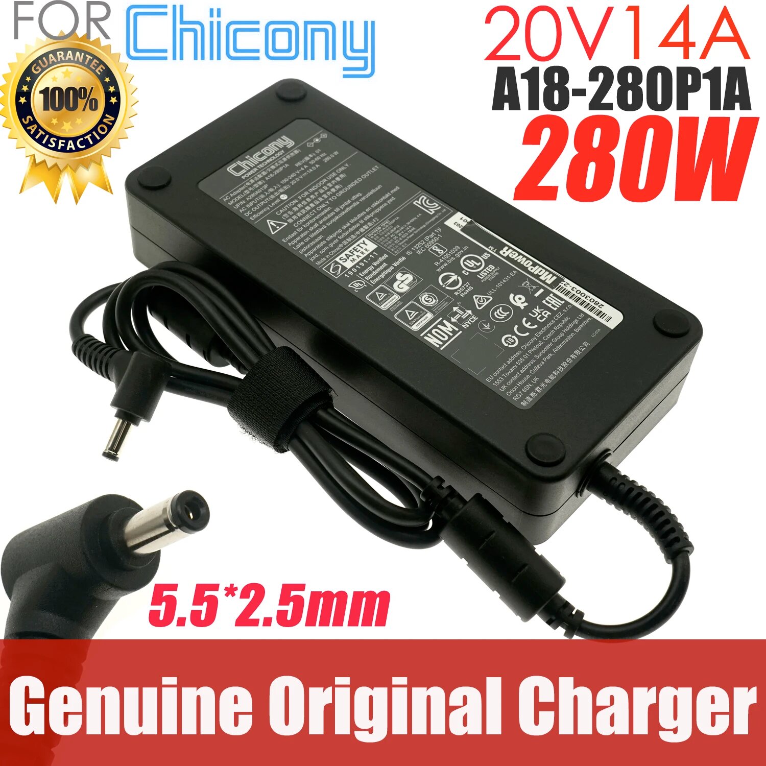 Адаптер питания Chicony A18-280P1A 20В 14А 280Вт для ноутбуков Schenker XMG NEO Великобритания