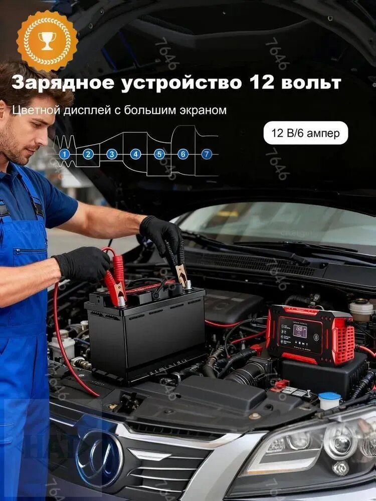 Устройство зарядное для АКБ, 12/24 В, 110/220 В, защита от перегрузки, черное/красное — фото 1