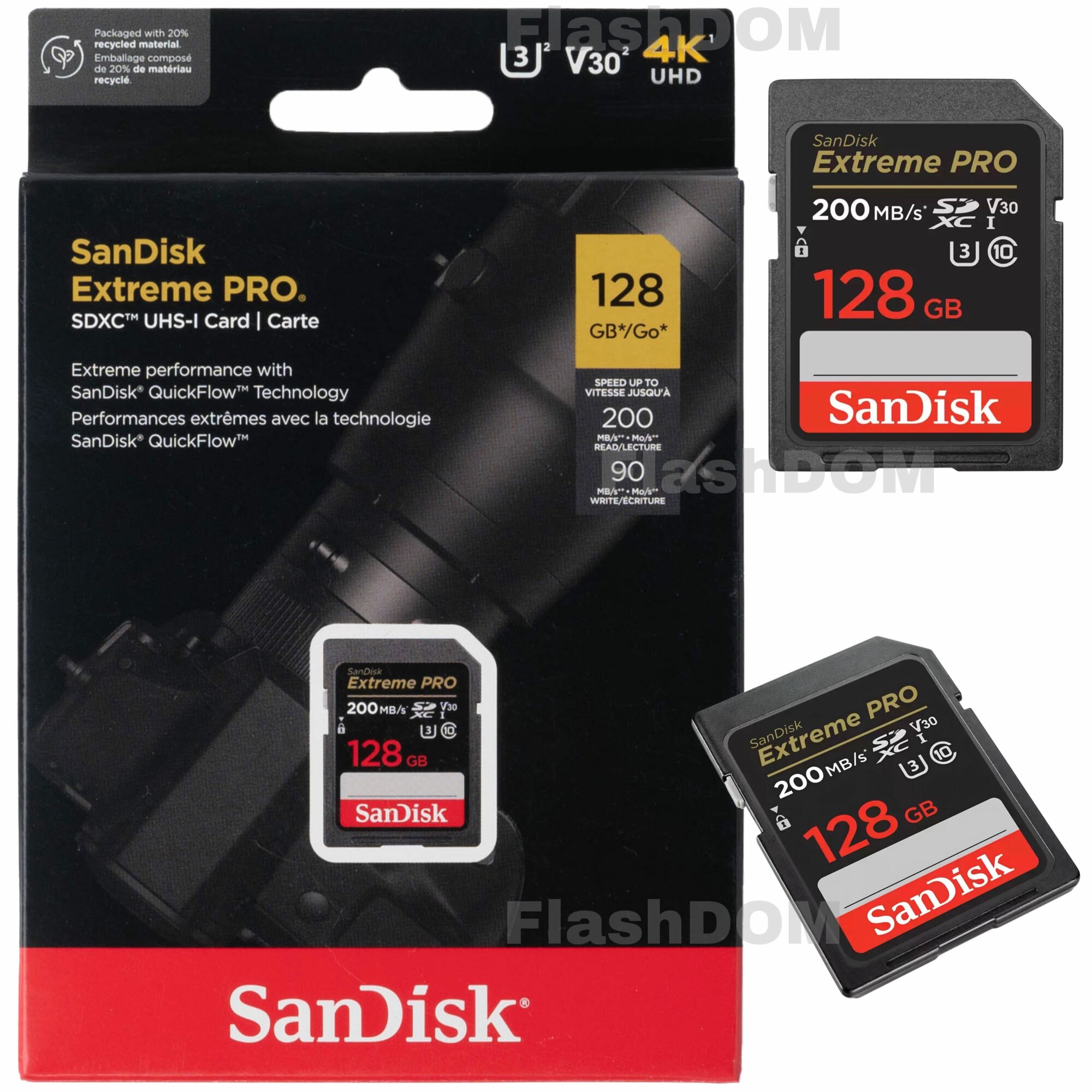 Карта памяти SanDisk Extreme PRO SDXC 128 ГБ Class 10 UHS-I V30, 200/90 Мб/с