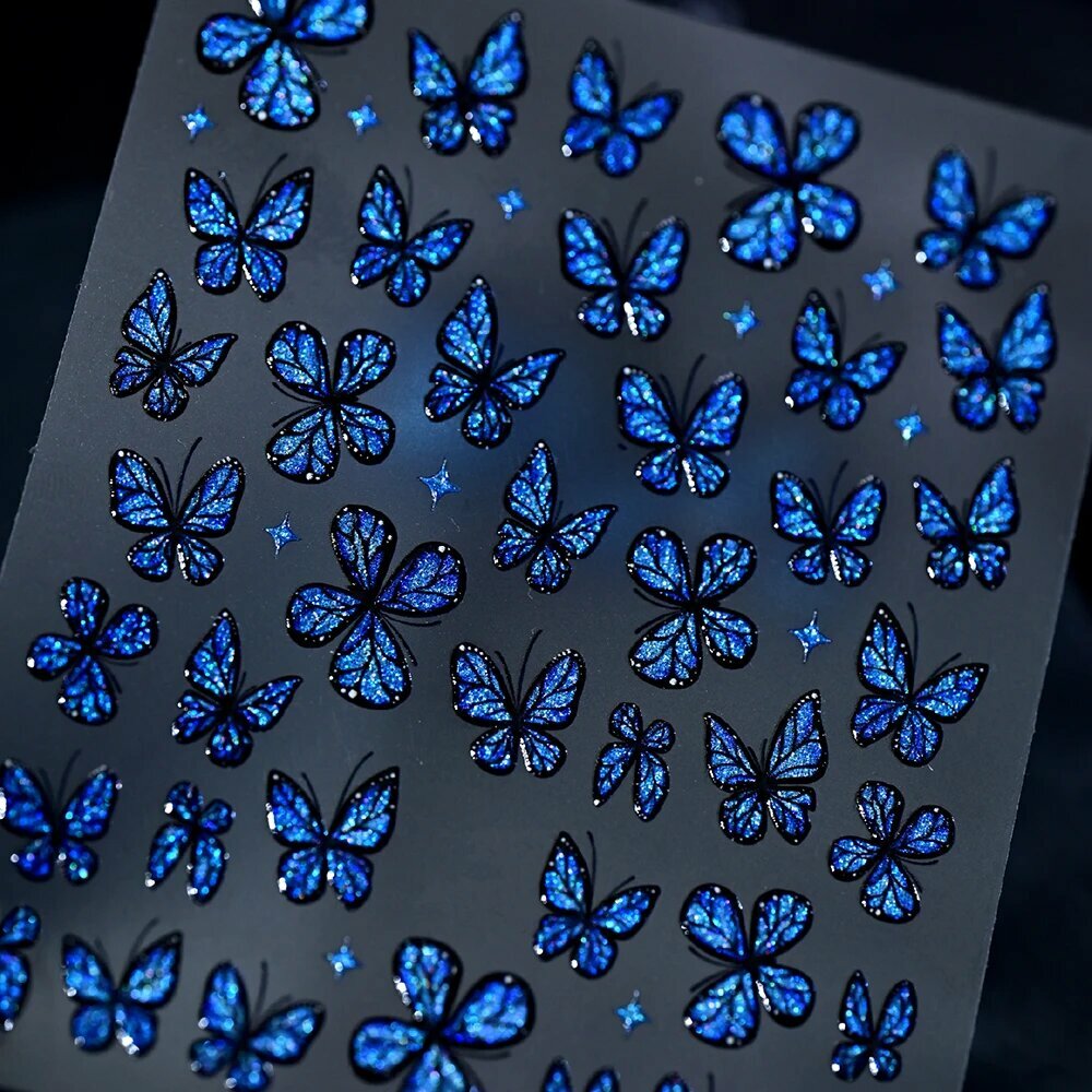 MAFANAILS блестящие синие наклейки для ногтей с бабочками blue