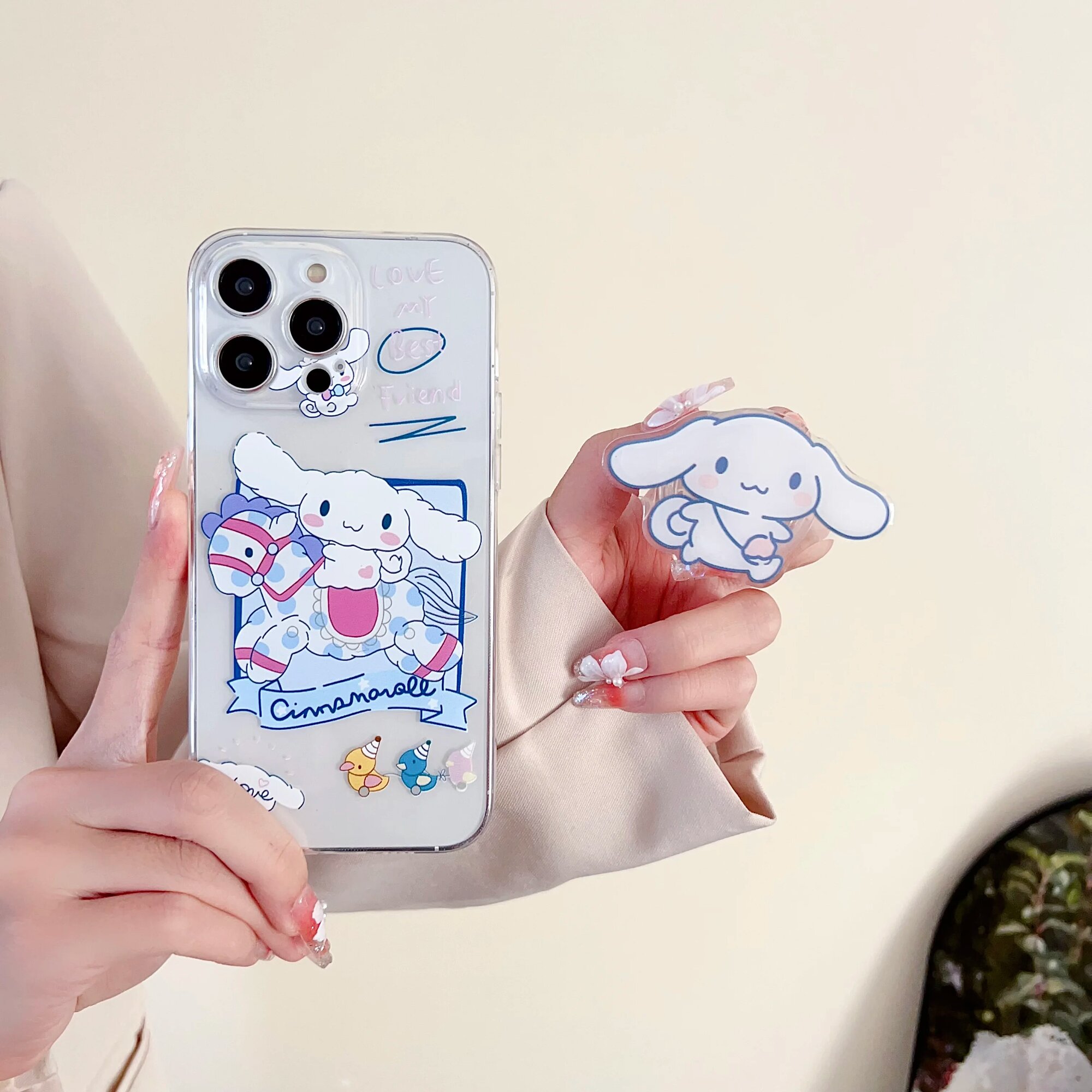 Эстетичный чехол Cinnamoroll с держателем для iPhone 17, 16, 15, 14, 13, 12, 11, XR, Xs, 8, 7, 6 Pro Max, mini, Plus