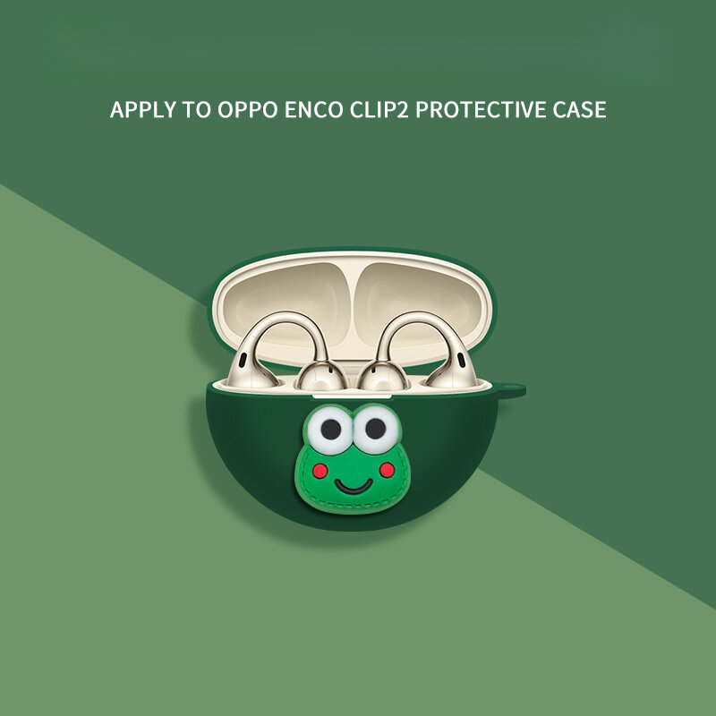 Чехол для OPPO Enco Clip2 - темно-зеленый с лягушкой, с карабином, для Air5pro