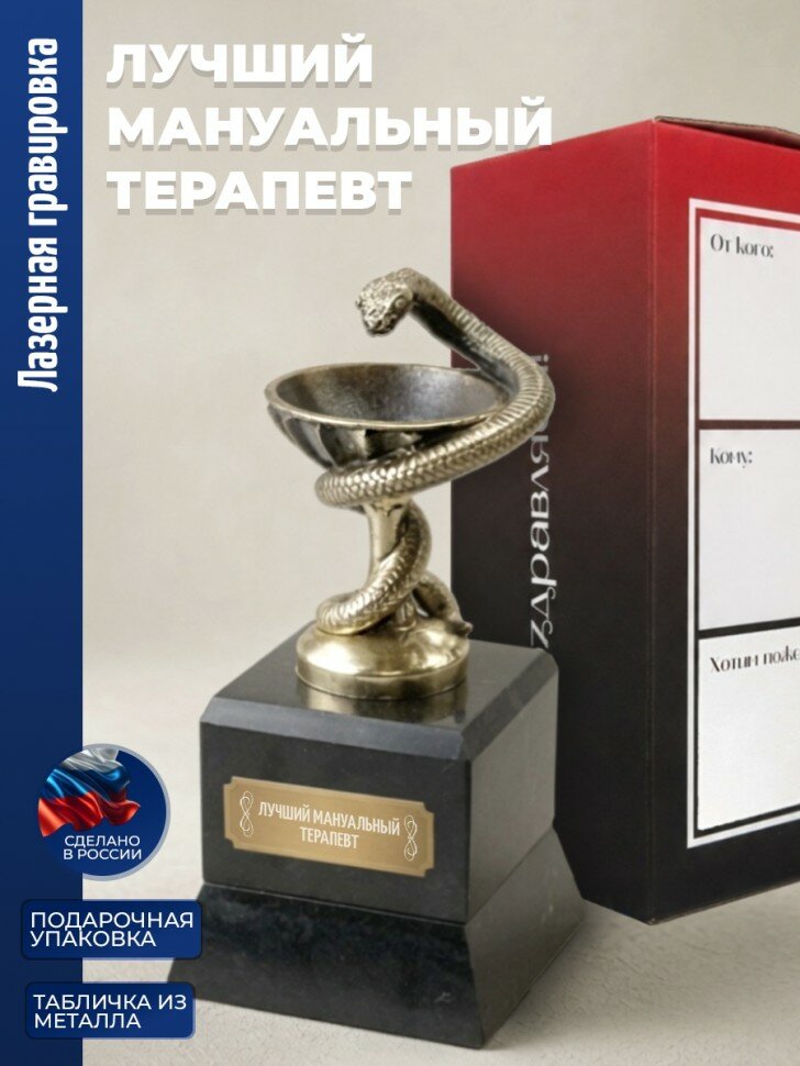 Кубок Врачу "Лучший мануальный терапевт" бронза, змеевик