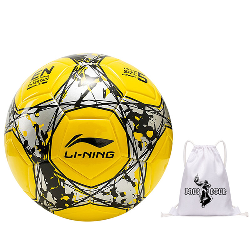 Футбольный мяч унисекс Li Ning Размер 5 TPU Бесшовный Термосклеенный, S EU, ярко-желтый
