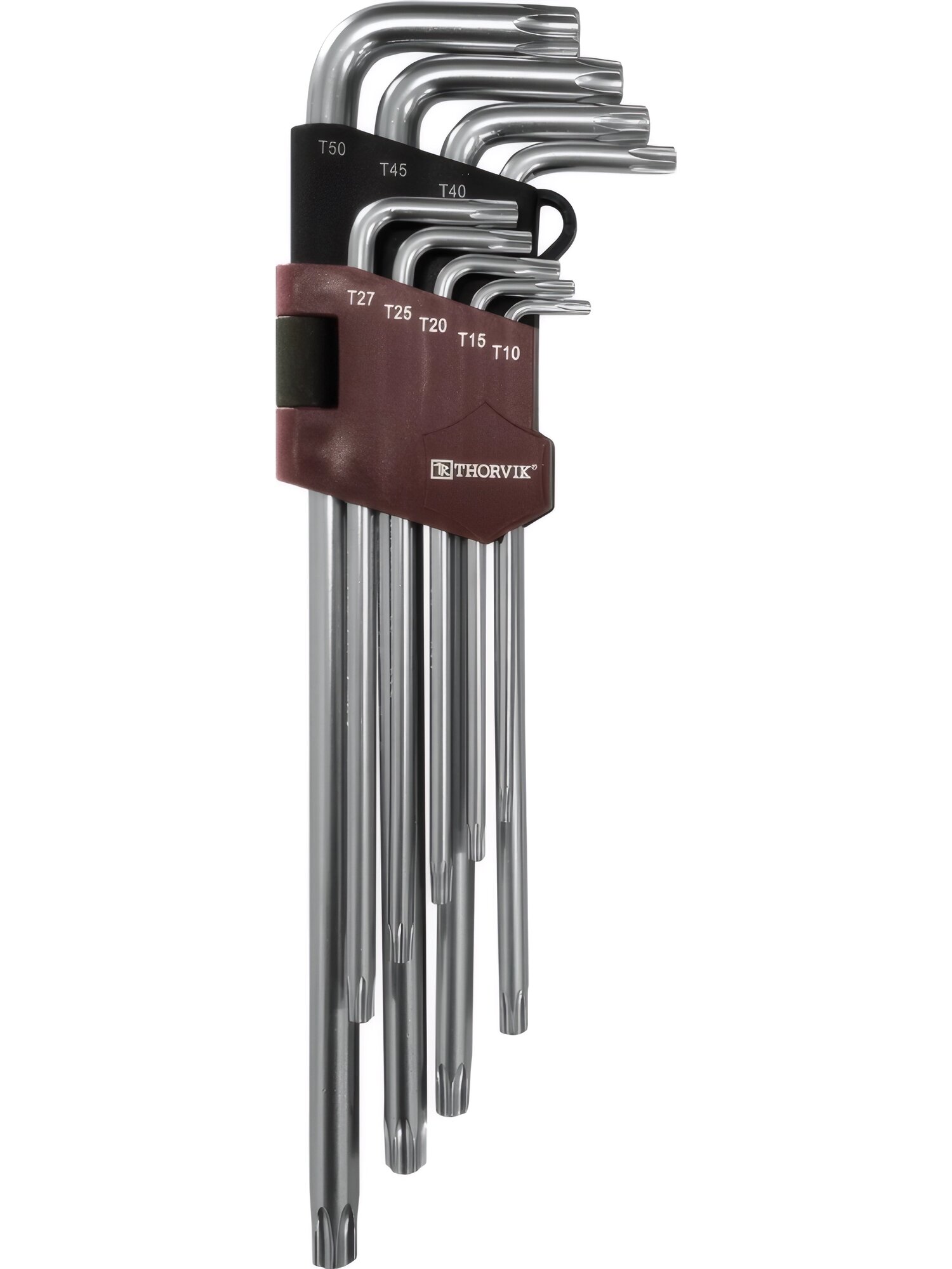 Набор ключей торцевых Thorvik TTKL9S T-TORX удлиненныхс центрированным штифтом, Т10H-T50H, 9 предметов