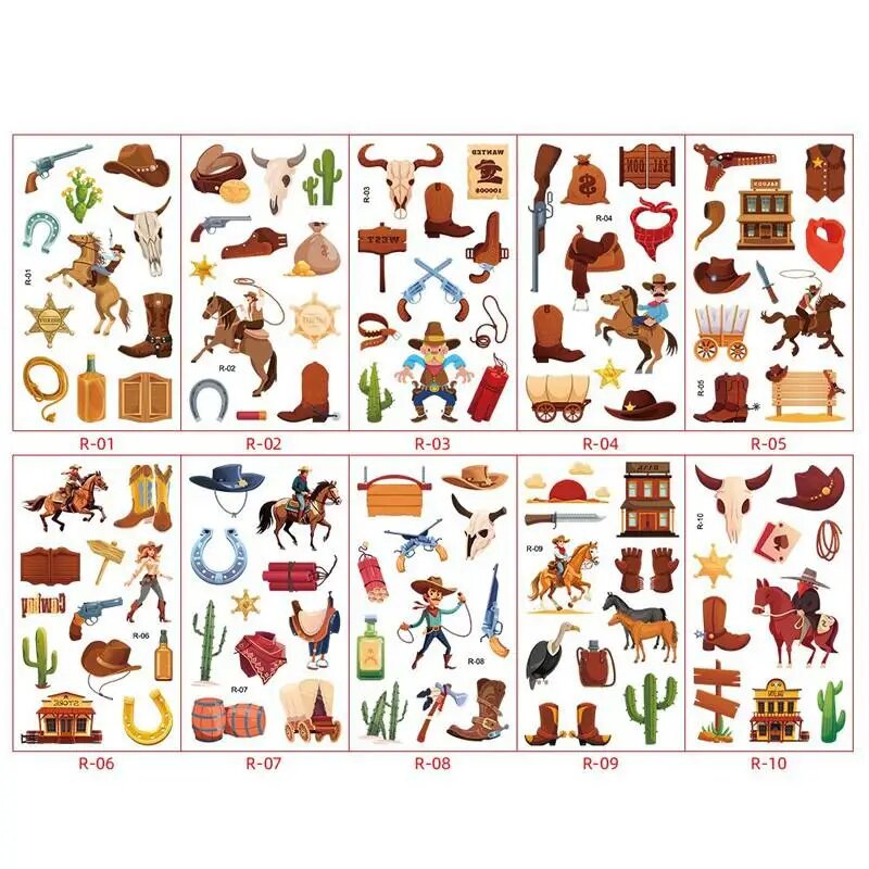 Временные татуировки DJBS розовые ковбойские 10PCS-NIUZAI