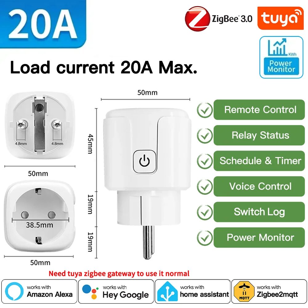 TNCE Умная розетка с монитором питания WiFi/Zigbee 16/20A