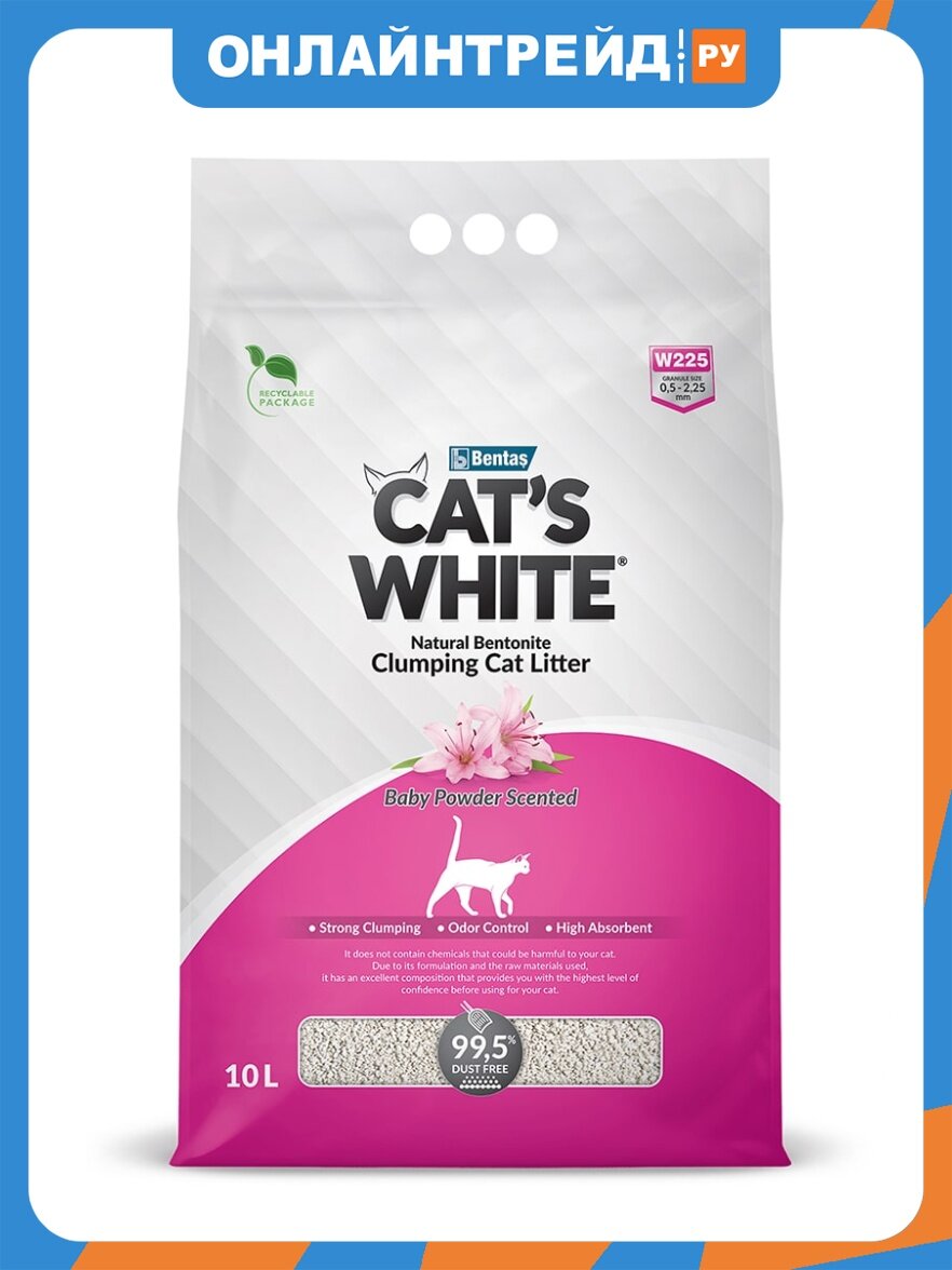 Наполнитель для кошачьих туалетов Cat's White Baby Powder комкующийся, бентонитовый с ароматом детской присыпки (10л)