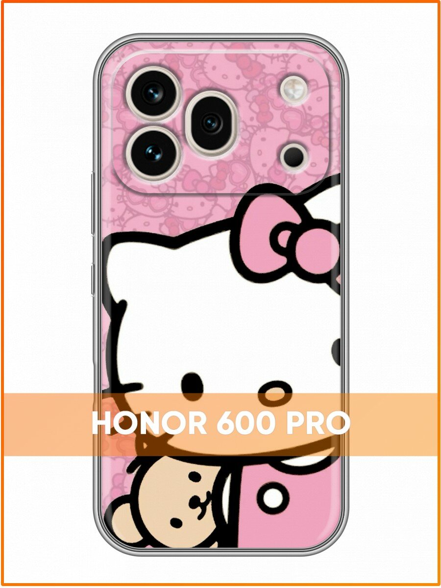 Чехол для Honor 600 Pro с принтом для девочек с Хеллоу Китти с мишкой (Хонор 600 про)