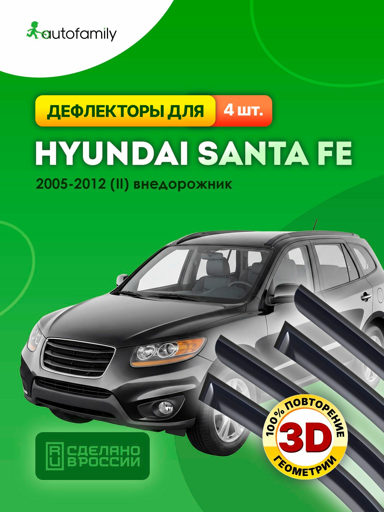 Дефлекторы окон для HYUNDAI SANTA FE 2005-2012 (II) внедорожник 5 дв. REIN 4 шт. / Хендай Санта Фе