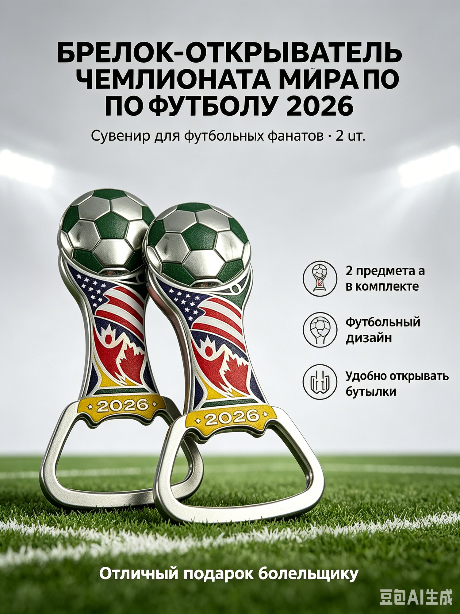 2 шт. Многофункциональный брелок открывалка для бутылок Чемпионат мира по футболу 2026 сувенир для фанатов футбола